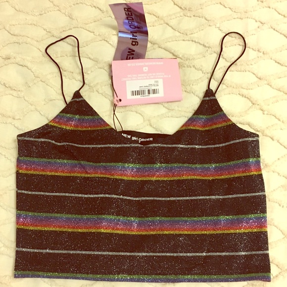 Tops | Nwt Shiny 9s Rave Crop Top With Micro Straps | Poshmark